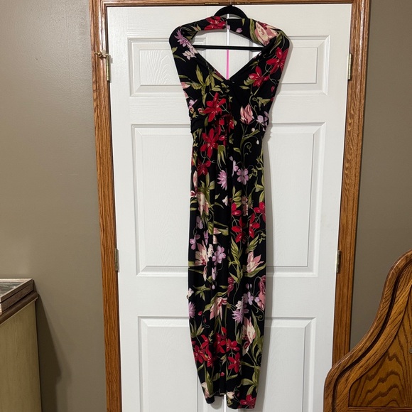 VENUS | Dresses | Venus Black Halter Jumpsuit With Red Pink Floral ...